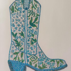 Coastal Cowgirl Blue Floral Print Rhinestone Cowgirl Boot Wall Art ...