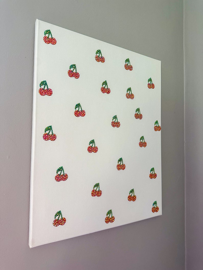 Cherry Rhinestone Canvas, Cherry Wall Art, Red Cherries Pattern Art ...