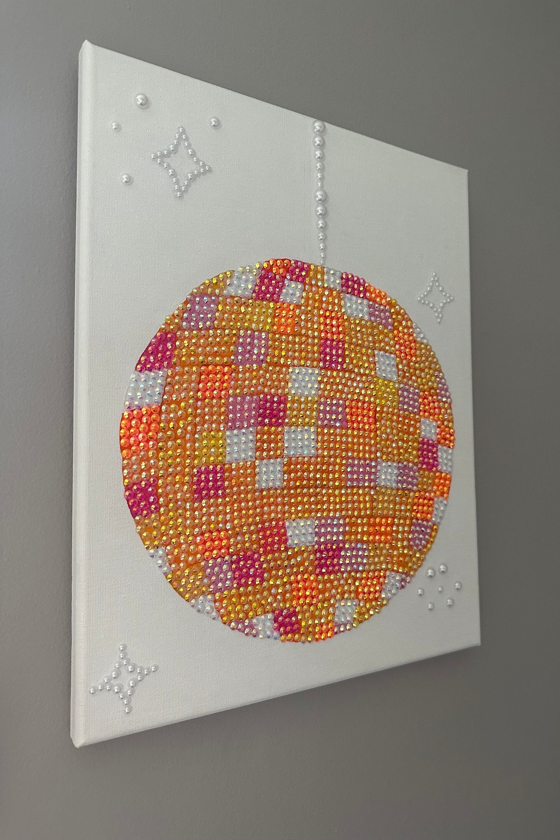 Rhinestone Disco Ball Canvas, Disco Ball Decor, Rhinestone Canvas ...