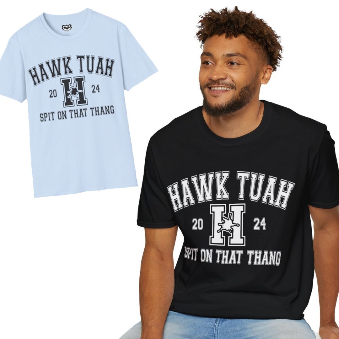 Hawk Tuah Spit on That Thang Collegiate Font Black and White Digital ...