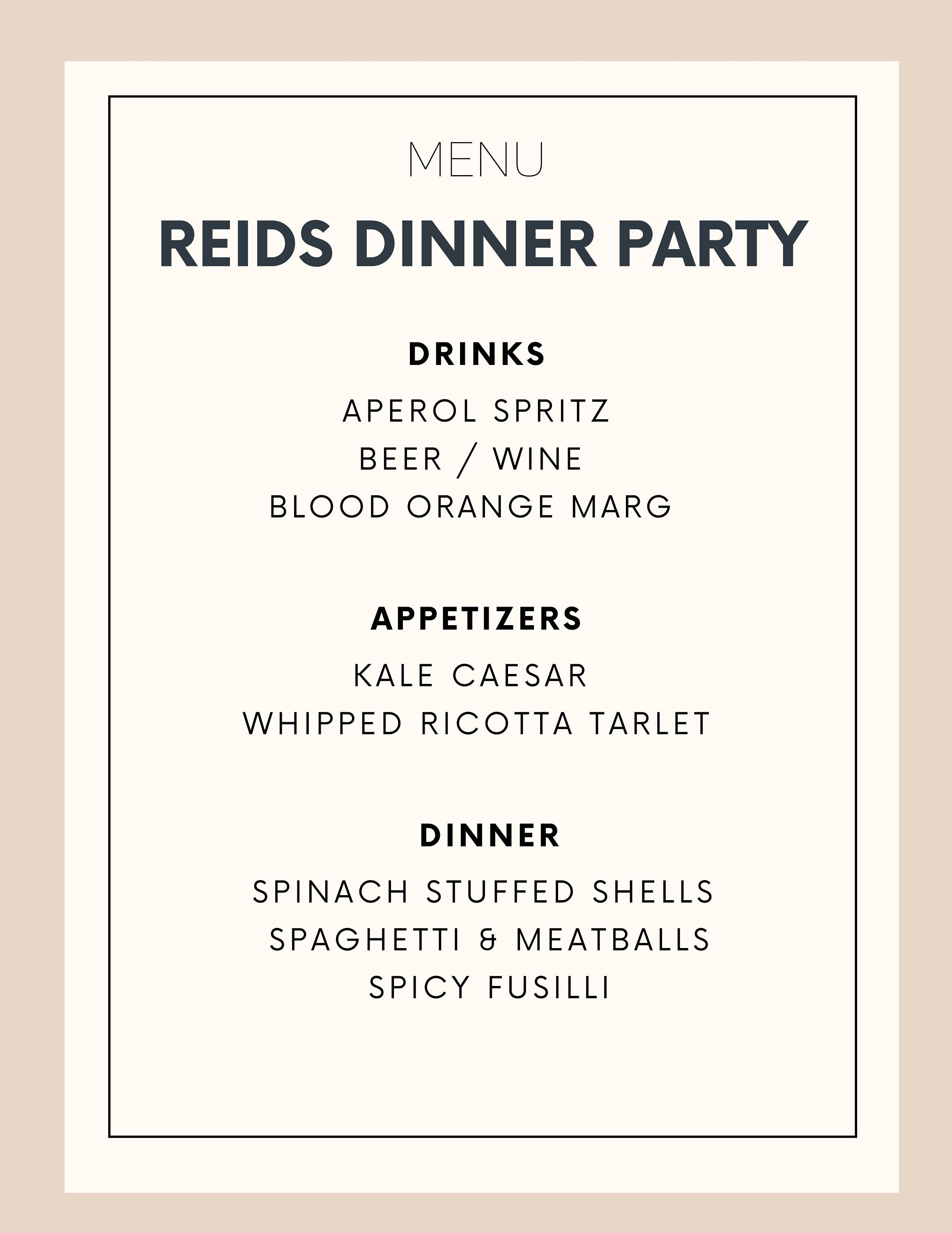 Dinner Party Menu Template - Etsy