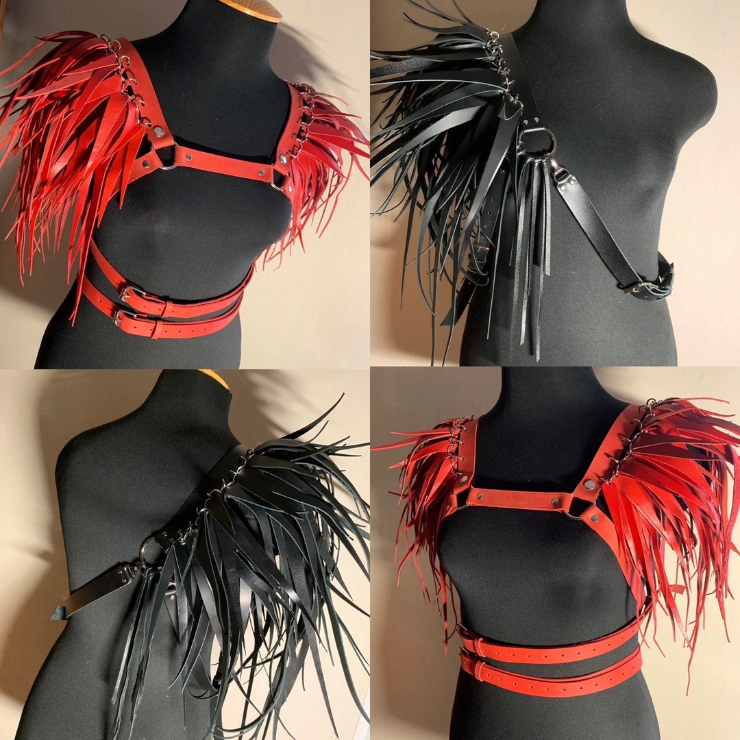Red and Black Angel Wings, Leather Wings, Wingband, Winged Top, Belt ...