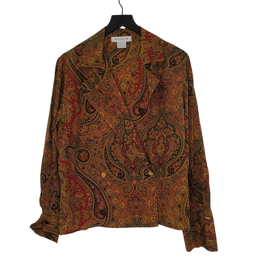 Vintage Jones New York Silk Paisley Blouse Blazer 8 Double Breast Frech ...
