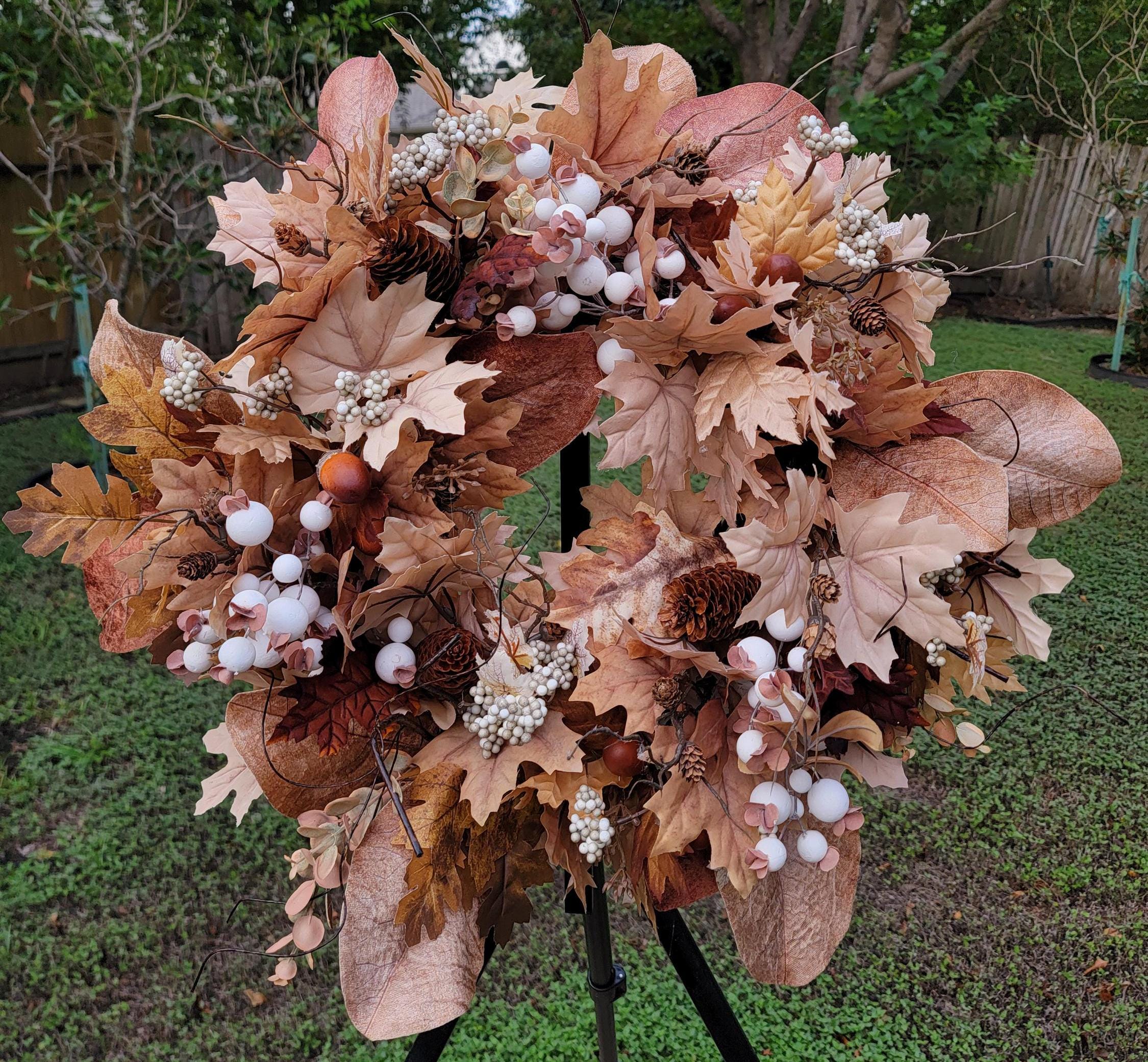 Neutral Magnolia & Fall Foliage Wreath - Etsy