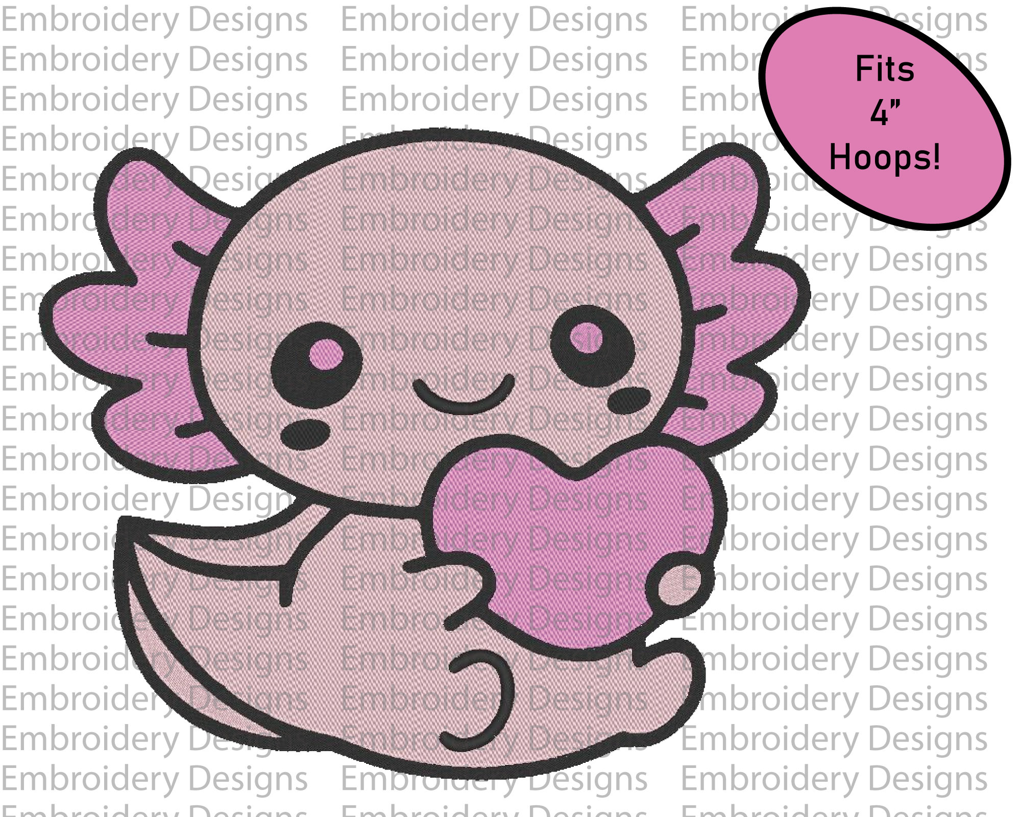 Cute Heart Axolotl Embroidery Design File Download ready to Use - Etsy