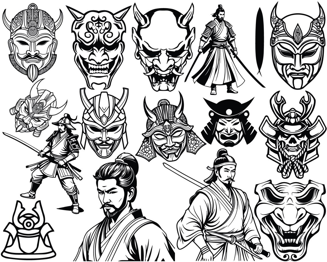 Samurai / Shogun Mask Themed Svgs File Pack highest Quality - Etsy