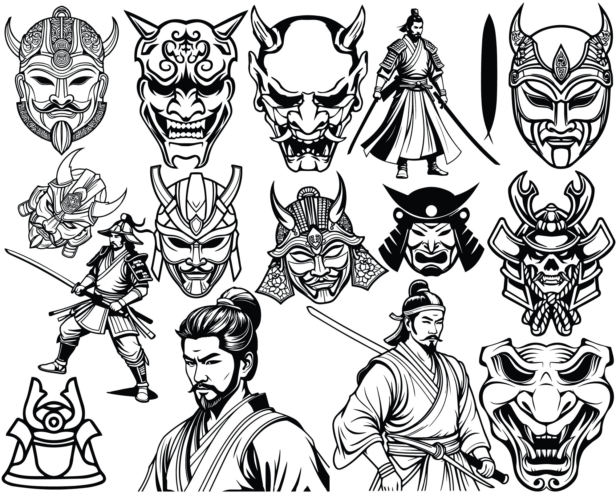 Samurai / Shogun Mask Themed Svgs File Pack highest Quality - Etsy