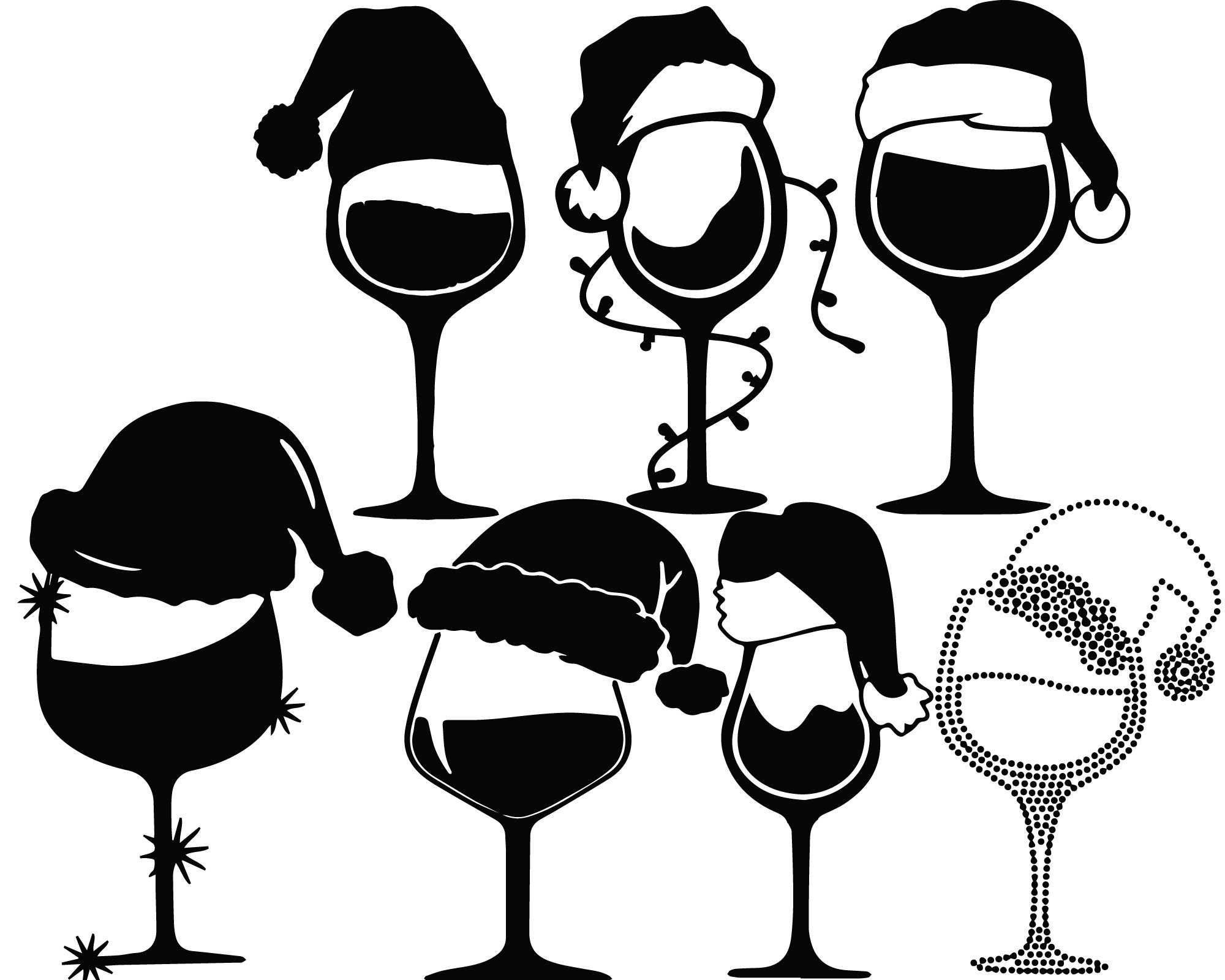 Christmas Wine Glasses / Wine Glass Santa Hat Themed Svgs File Pack ...