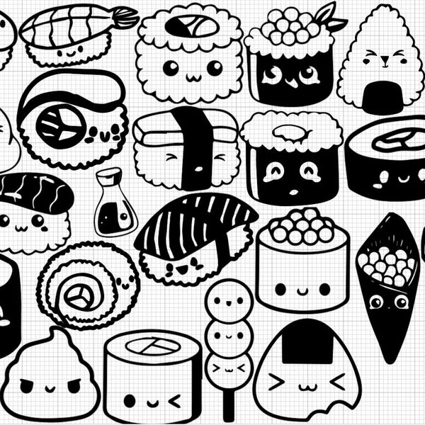 Sushi Kawaii Clipart Bundle Cute Sushi Clip Art Onigiri Nigiri Maki ...