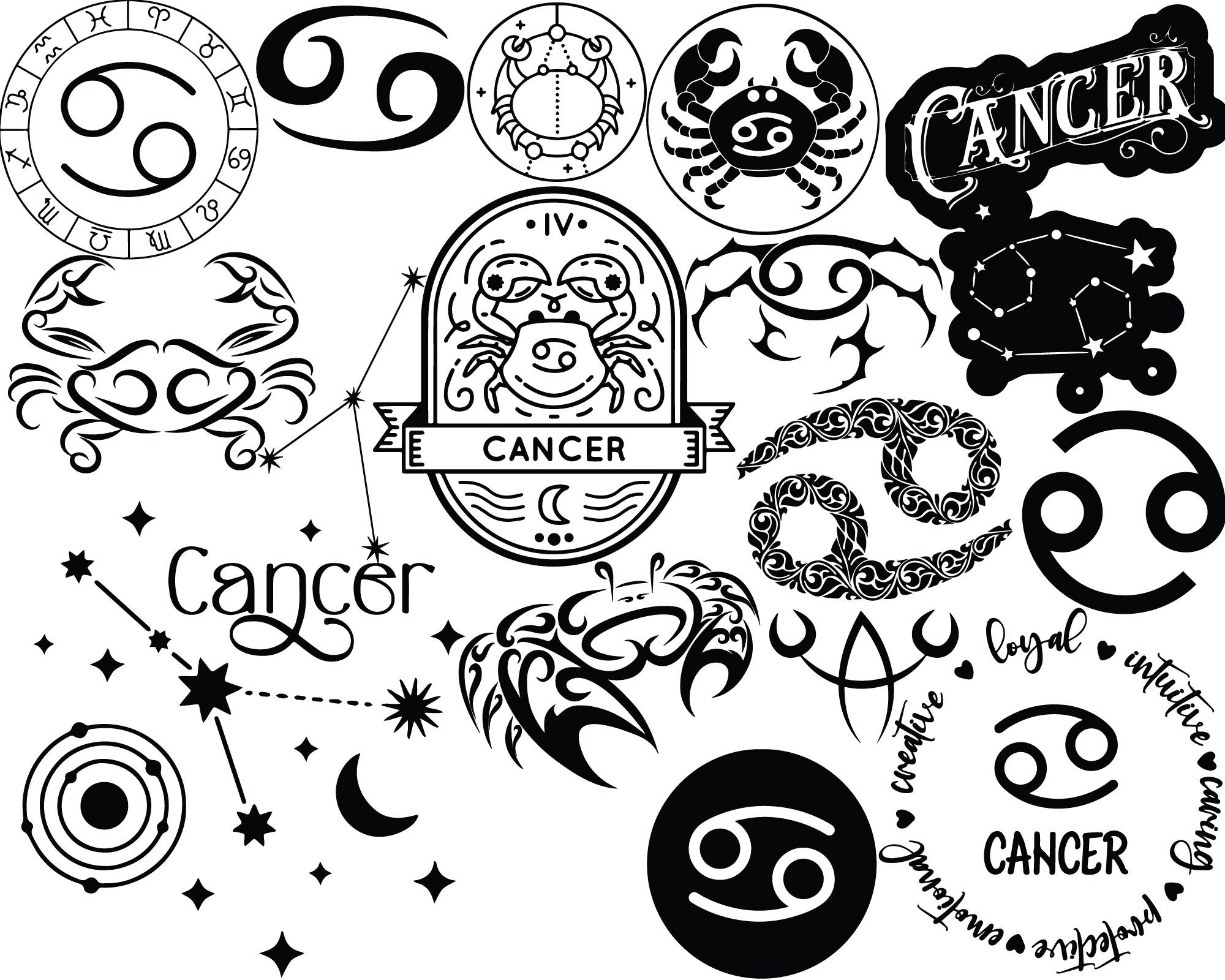 Cancer Zodiac Sign Horoscope Themed Svgs File Pack highest Quality - Etsy