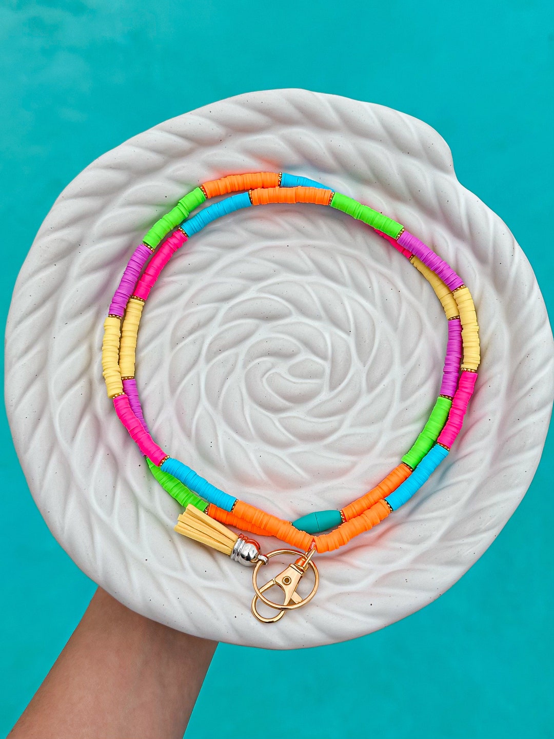 Neon Clay Heishi Bead Lanyard - Etsy