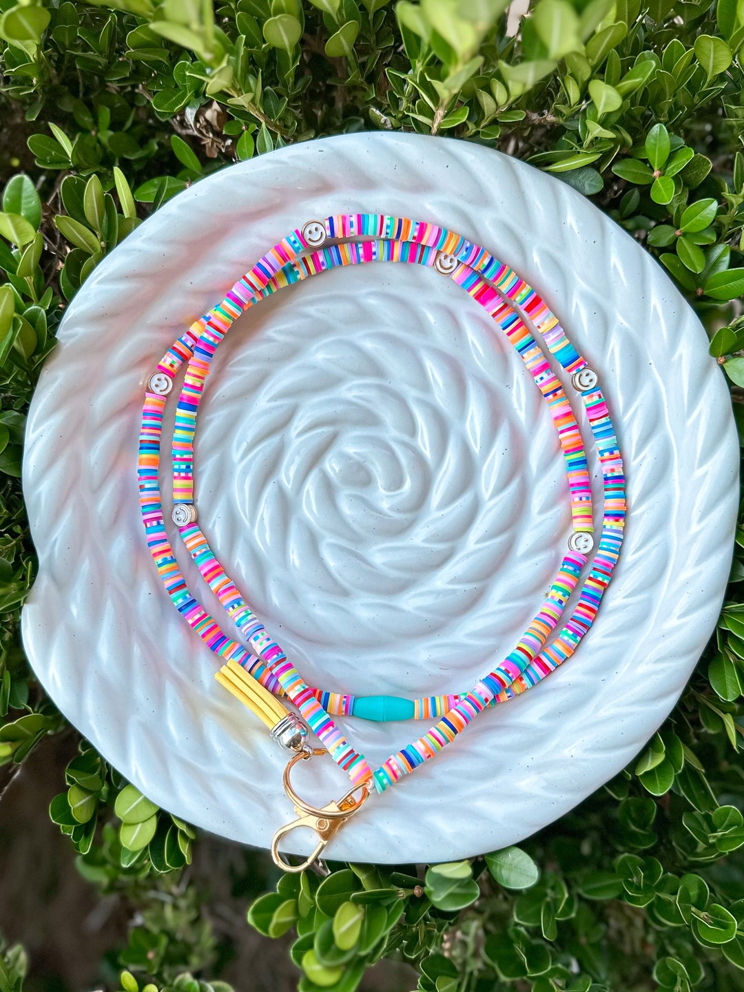 Good Vibes Only Neon Clay Heishi Bead Lanyard - Etsy
