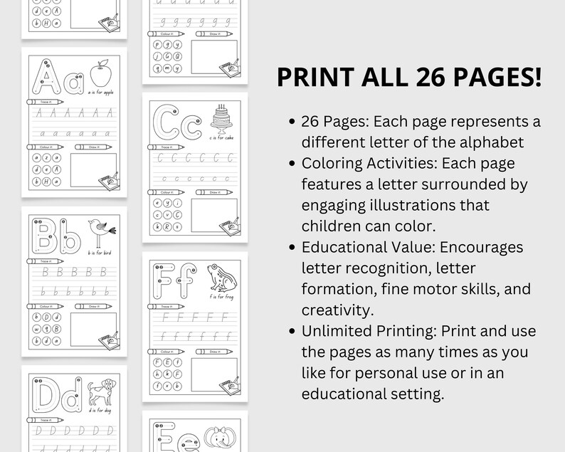 Alphabet Adventure: Color, Trace, and Learn 26-page ABC Printable for ...