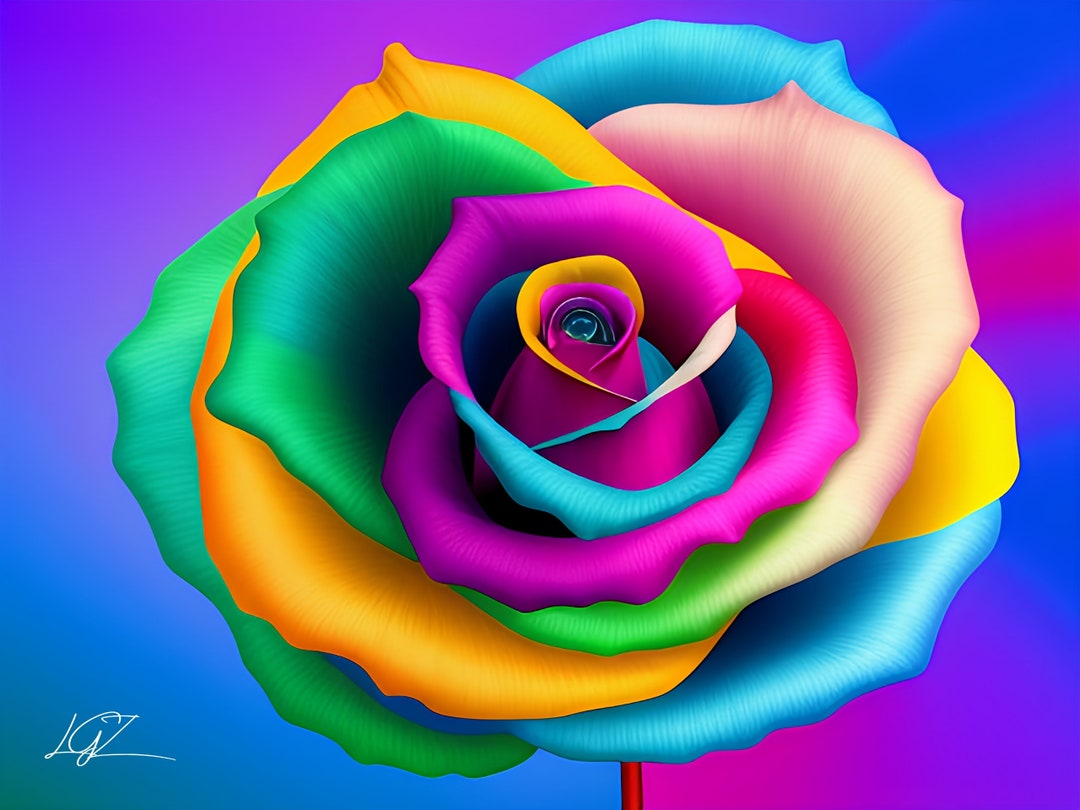 Chromatic Harmony: Multi-colored Rose on Abstract Background - Etsy