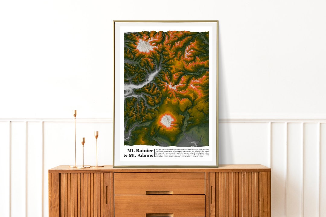 Poster Map of Mt. Rainier and Mt. Adams, Washington State - Etsy