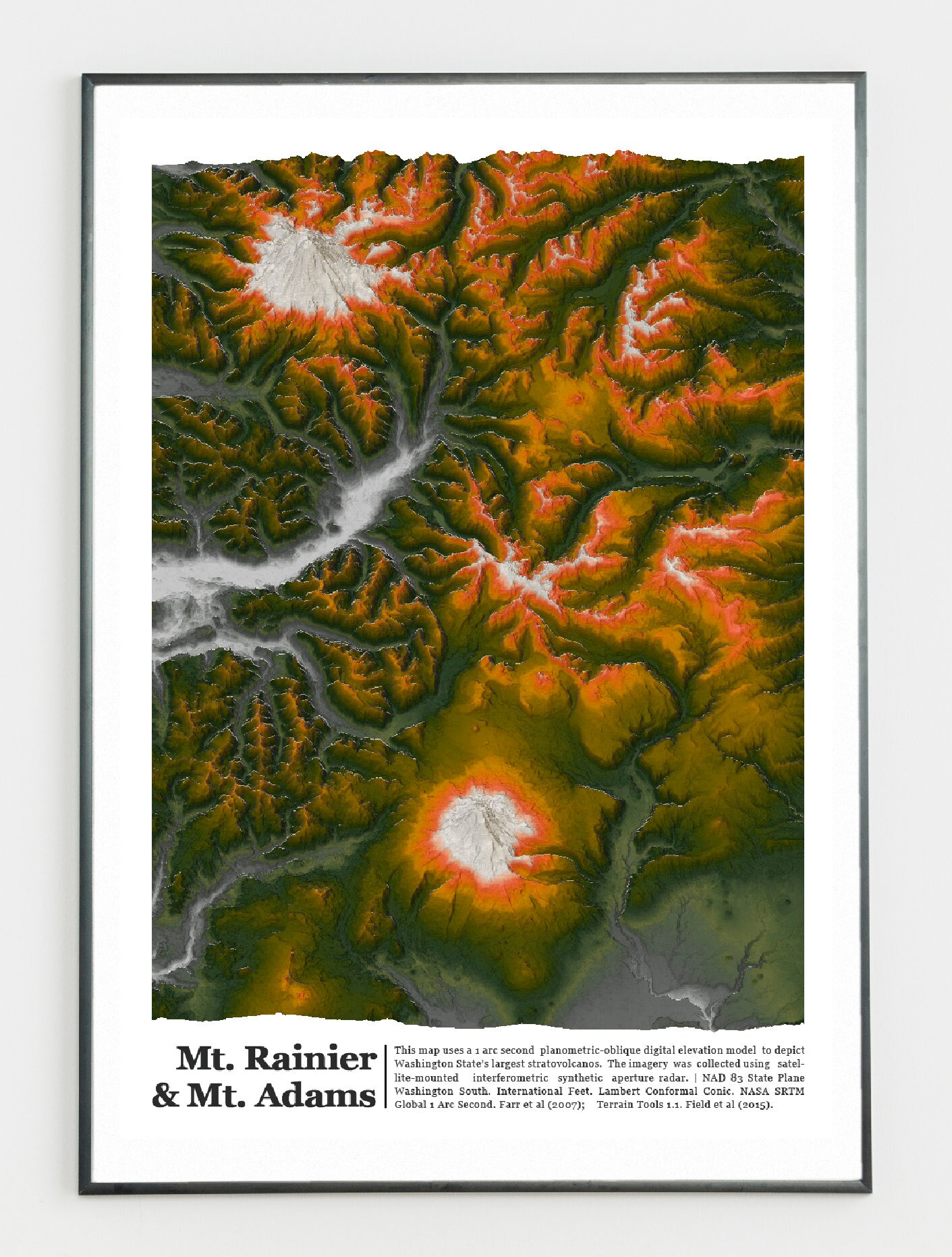 Poster Map of Mt. Rainier and Mt. Adams, Washington State - Etsy