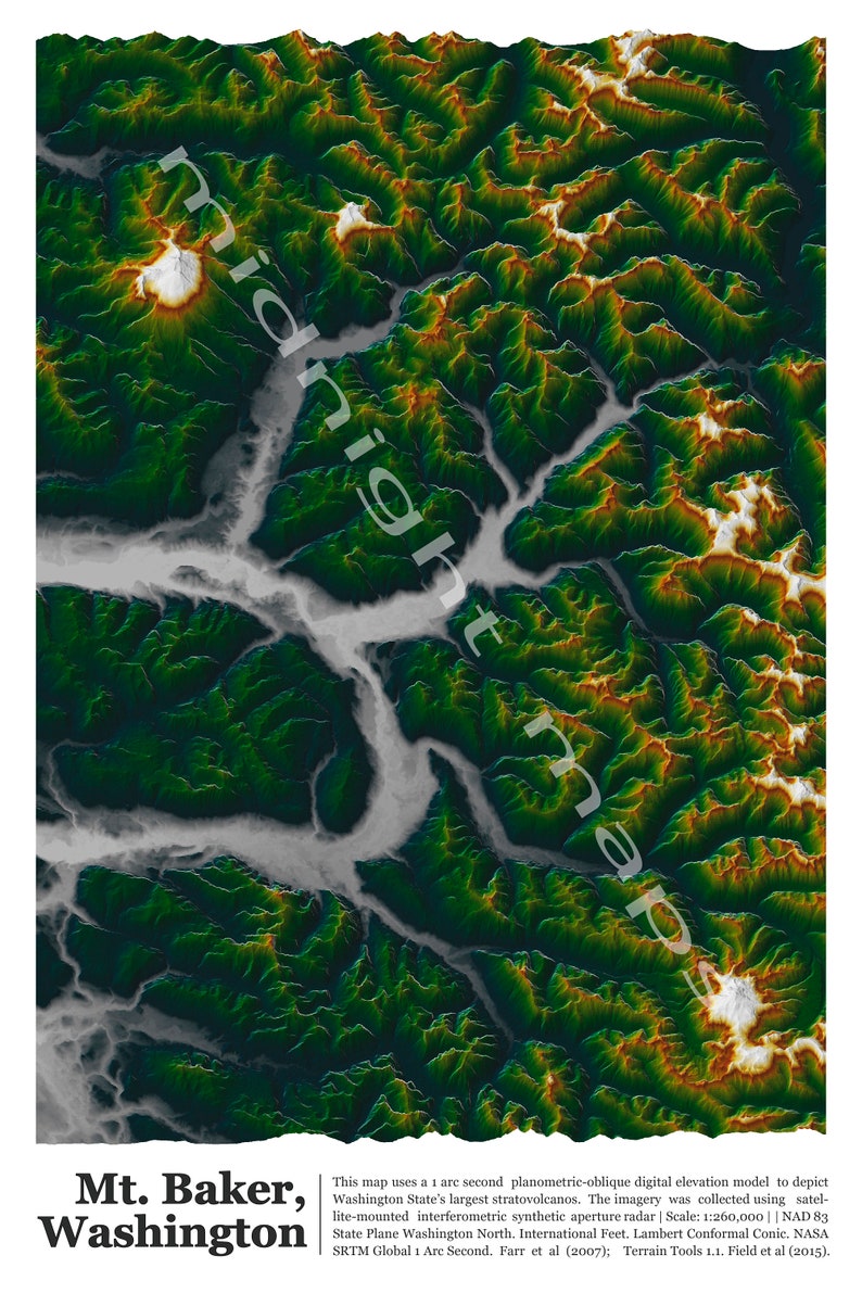 Poster Map of Mt. Baker Washington State - Etsy