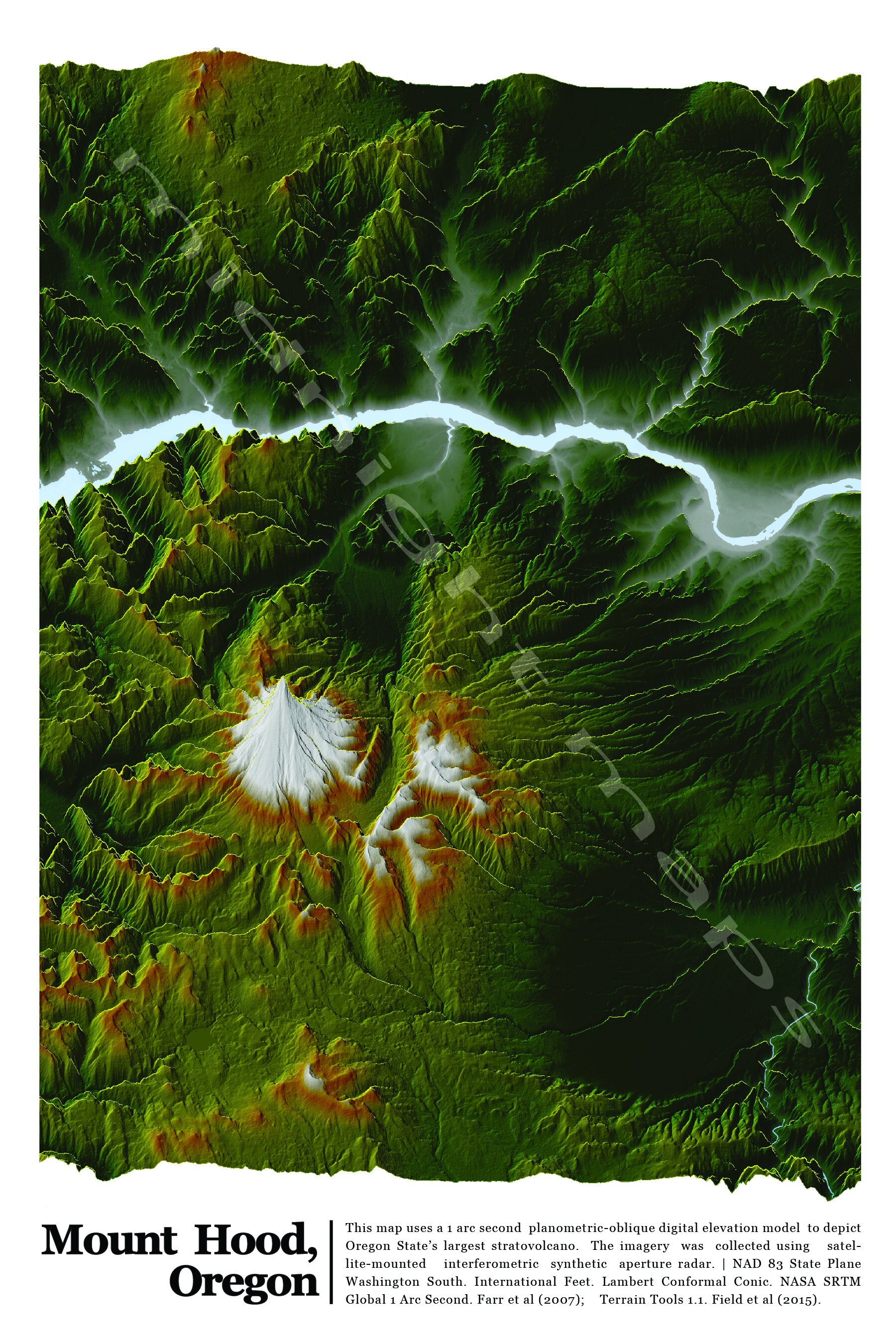 Poster Map of Mt. Hood, Oregon State - Etsy