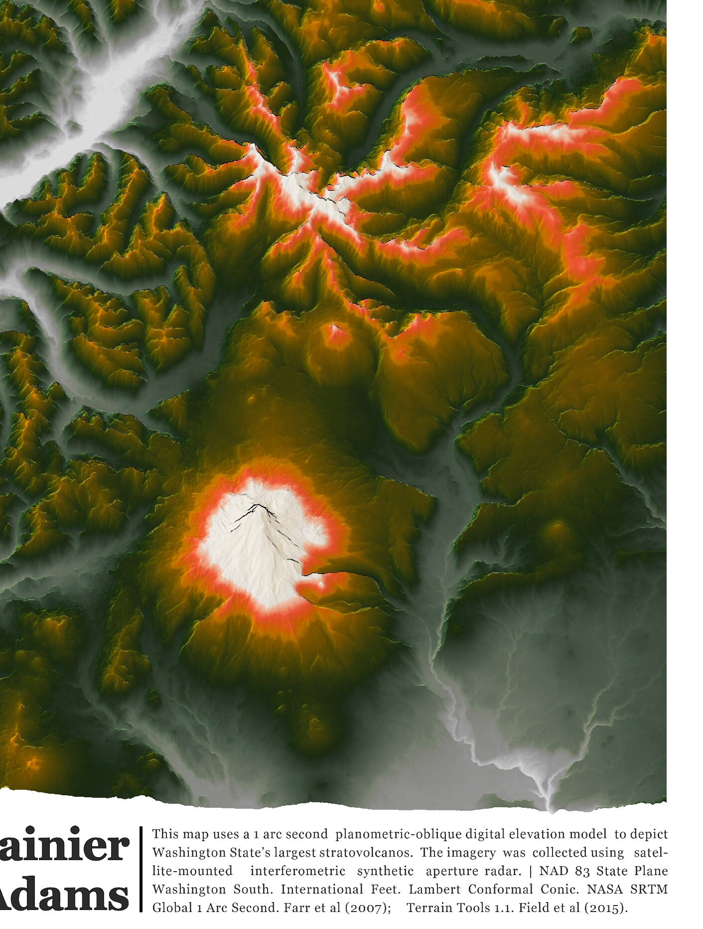 Poster Map of Mt. Rainier and Mt. Adams Washington State - Etsy