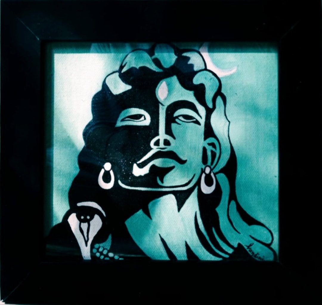 Lord Shiva With Moon on the Head Canvas Acrylic Art Painting - Etsy