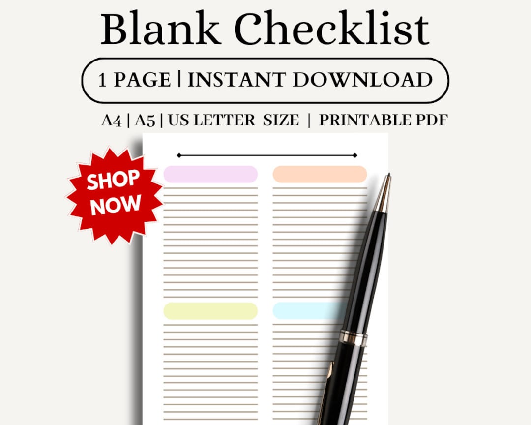 Blank Checklist Template Printable Simple Checklist Template - Etsy