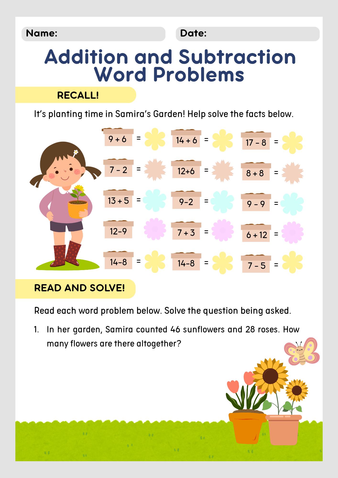 Printable Math Worksheets | Simple Addition and Subtraction for Kids ...