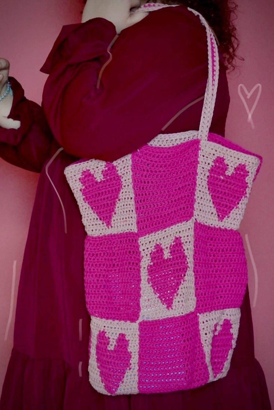 Made to Order-crochet HEART TOTE BAG Square Heart Bag Viral Valentines Tote Bag Trendy Heart ...