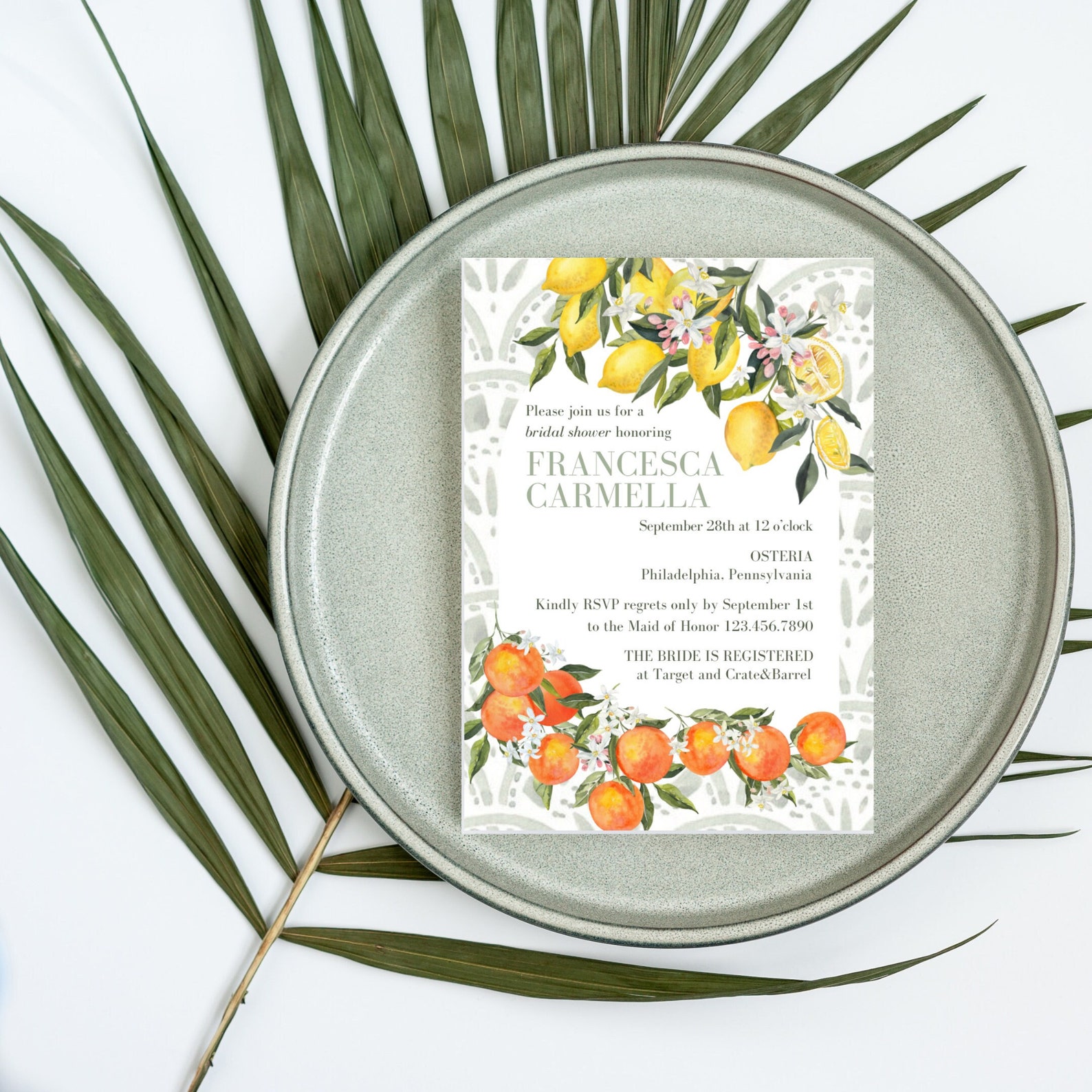 Italian Citrus Style Invite, Invitation for Bridal Shower, Birthday ...