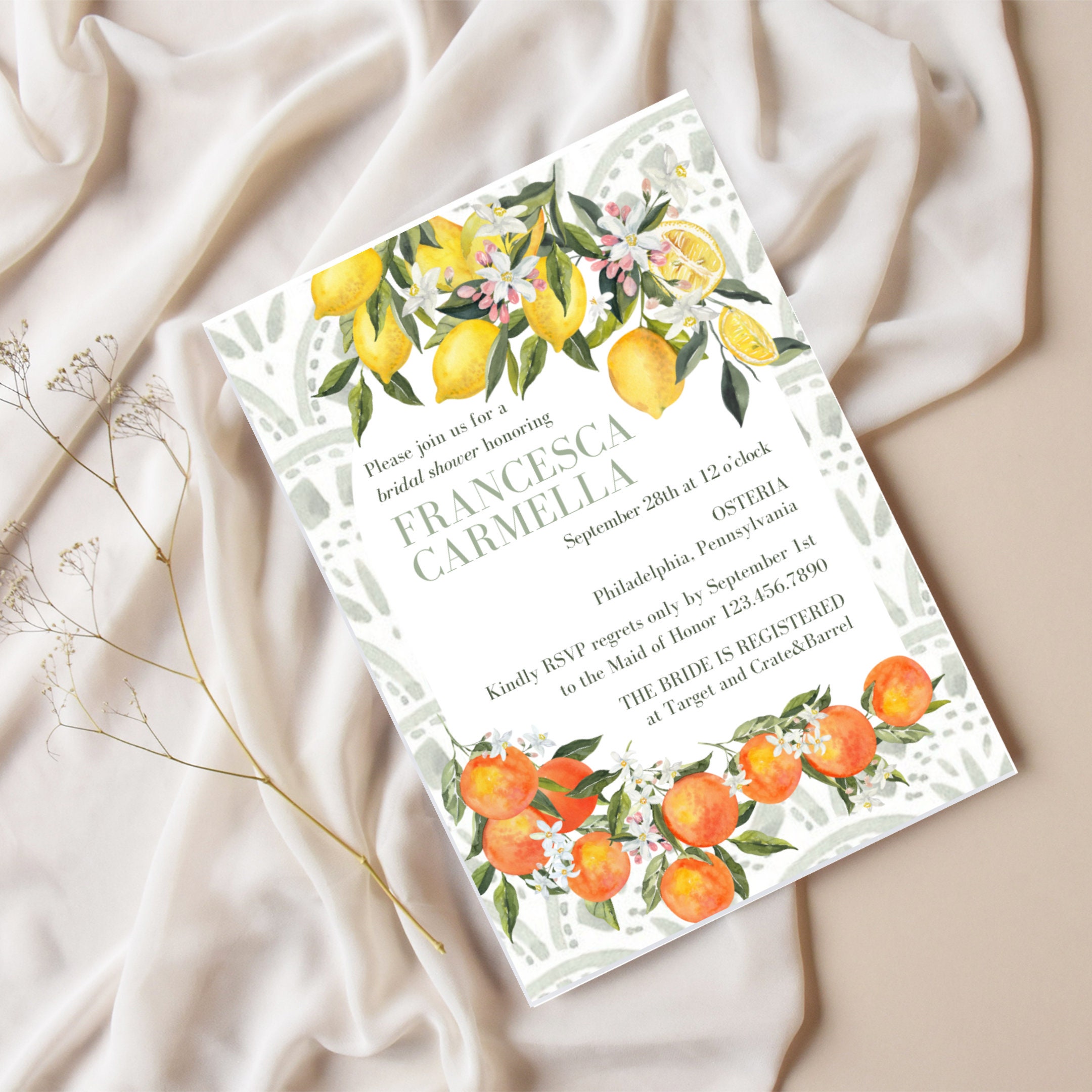 Italian Citrus Style Invite, Invitation for Bridal Shower, Birthday ...