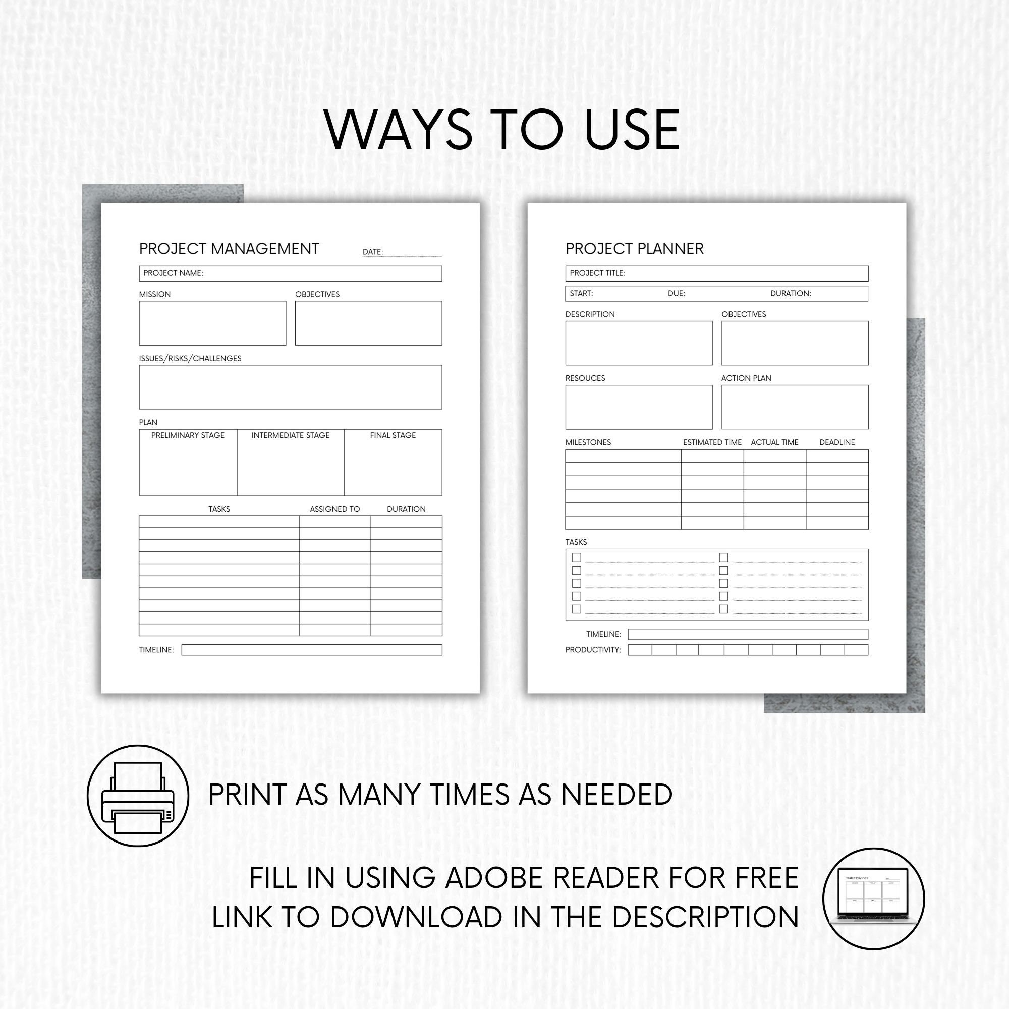 Project Planner Printable Project Digital Planner Project - Etsy