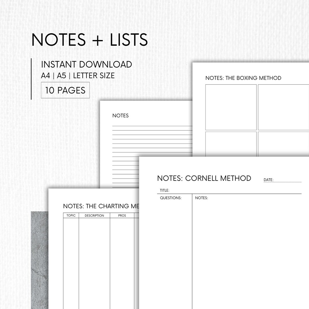 Notes Printable Pages | Note-taking Page Digital | Cornell Notes Paper ...