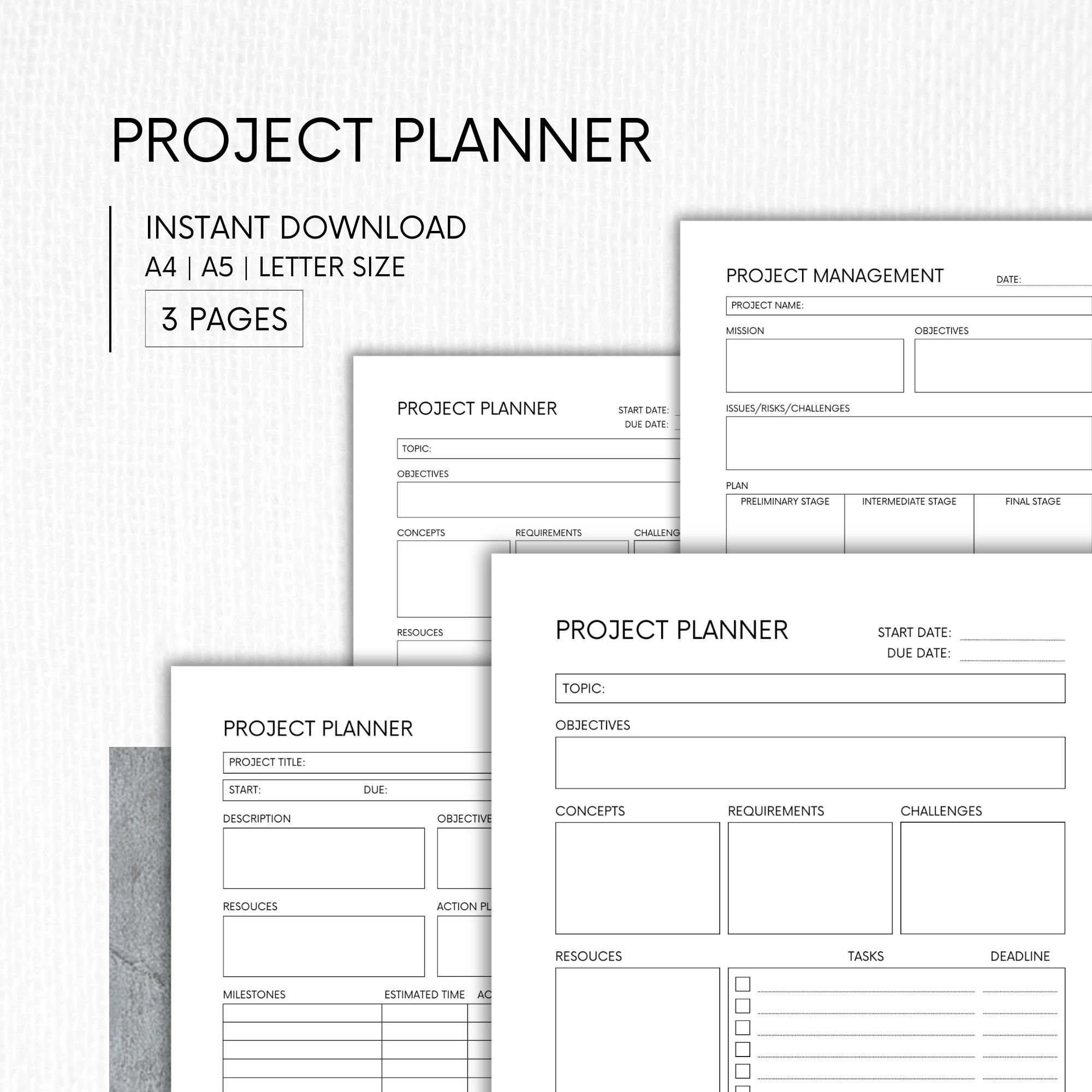Project Planner Printable Project Digital Planner Project Management ...