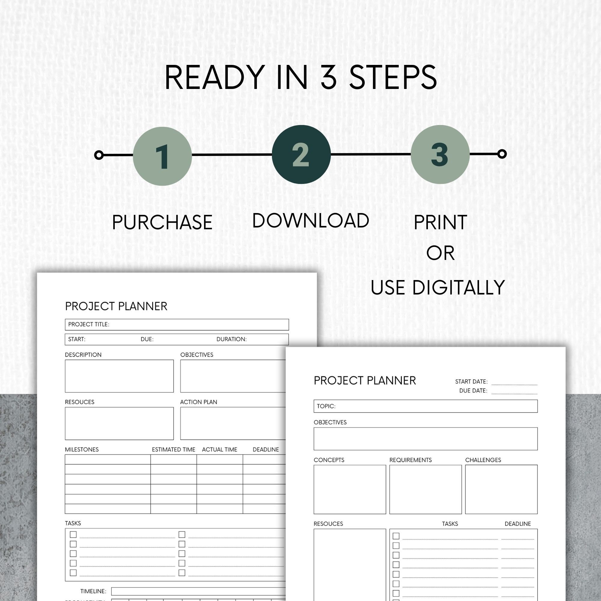 Project Planner Printable Project Digital Planner Project - Etsy