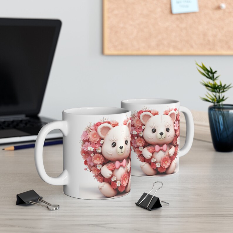 Teddy Bear Hugs and Blooms: Adorable Artistry Custom Art Coffee Mug ...