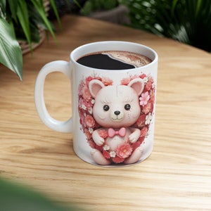 Teddy Bear Hugs and Blooms: Adorable Artistry Custom Art Coffee Mug ...