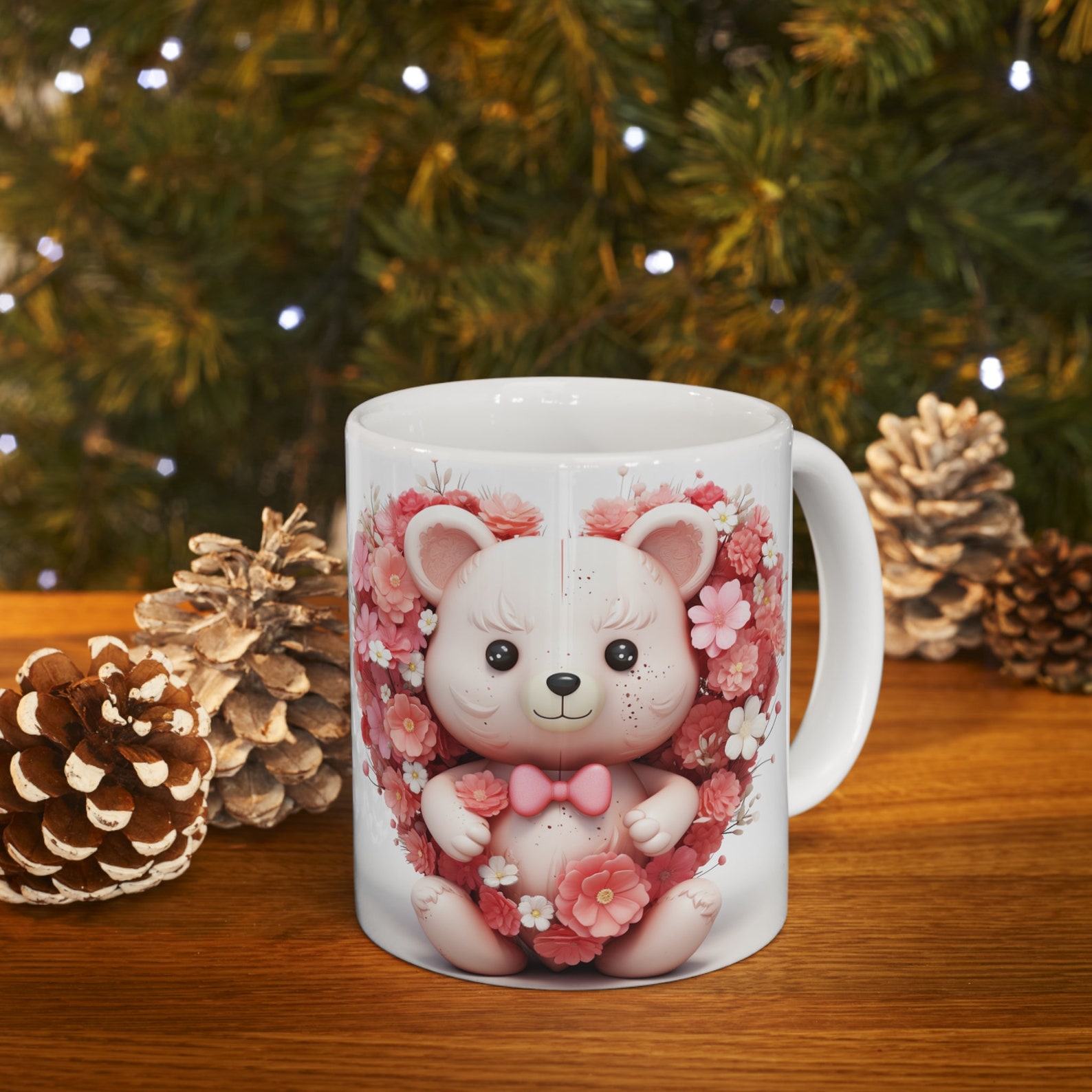 Teddy Bear Hugs and Blooms: Adorable Artistry Custom Art Coffee Mug ...