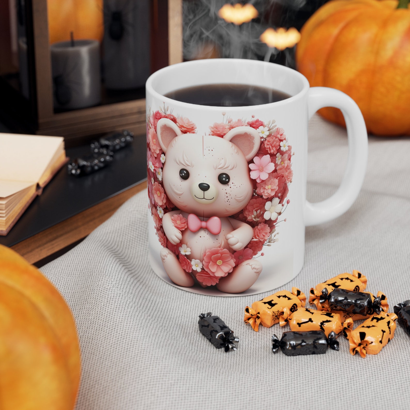 Teddy Bear Hugs and Blooms: Adorable Artistry Custom Art Coffee Mug ...