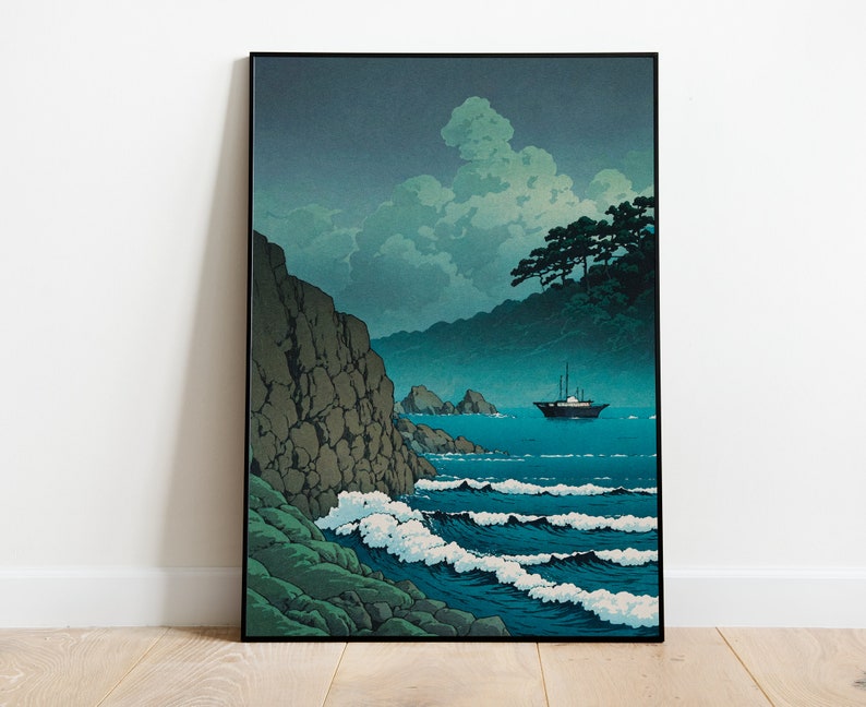 Ukiyo-e Japanese Coastal Print: Vintage Fishing Boat, Sea Wave Art - Etsy