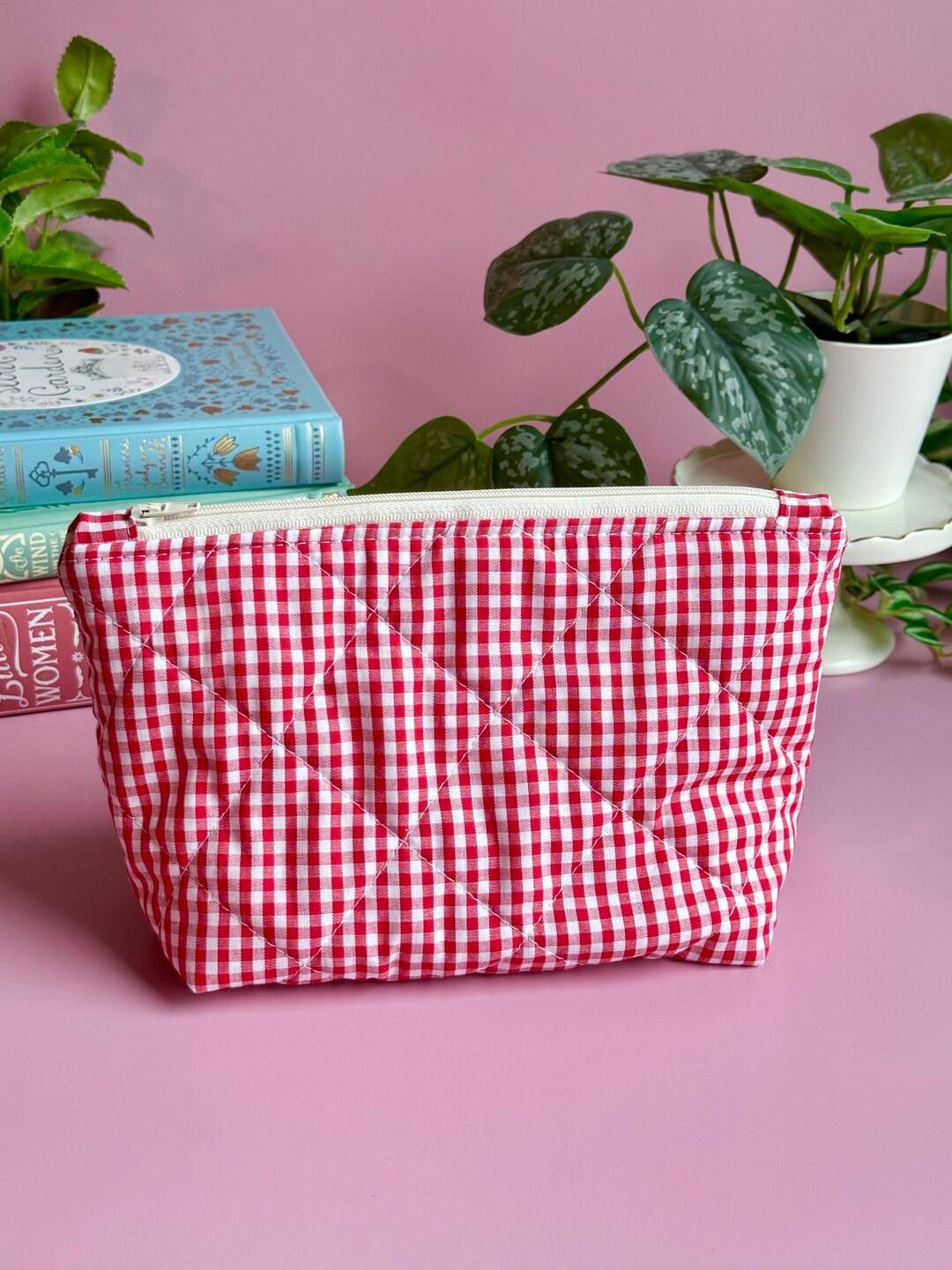 Handmade Quilted Toiletry Bag | Red Gingham Travel Bag - Etsy