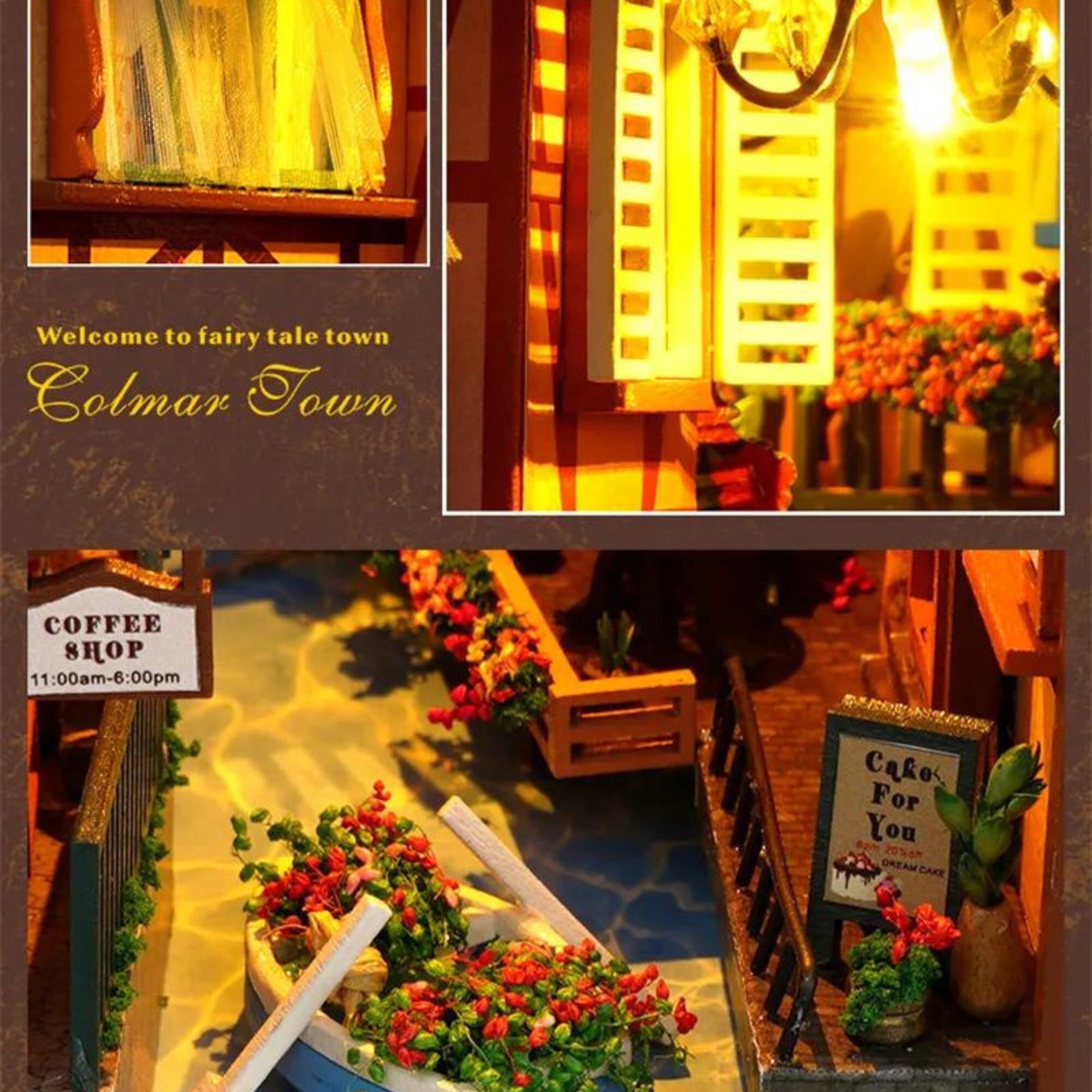 DIY Wooden Book Nook Shelf Insert Kit Miniature Fairy Tale Town Bookshelf Forest House Dollhouse ...