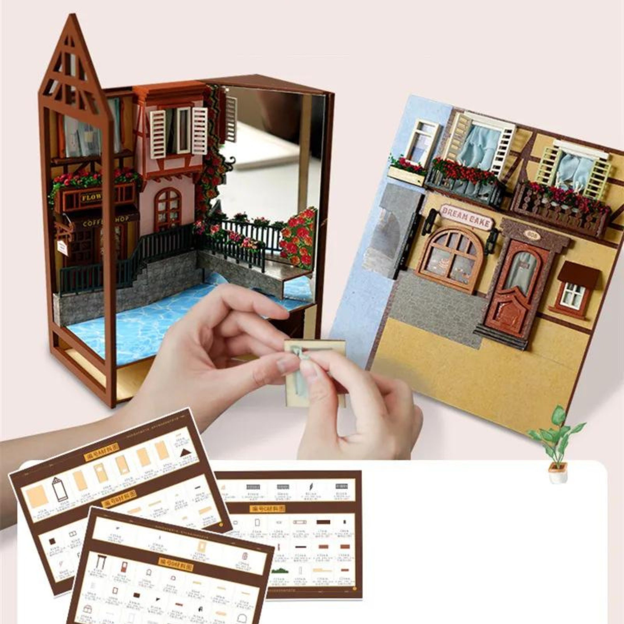 DIY Wooden Book Nook Shelf Insert Kit Miniature Fairy Tale Town Bookshelf Forest House Dollhouse ...