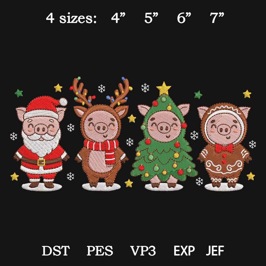 Pig Christmas Lights Embroidery File,christmas Pig Shirt,funny Pig ...