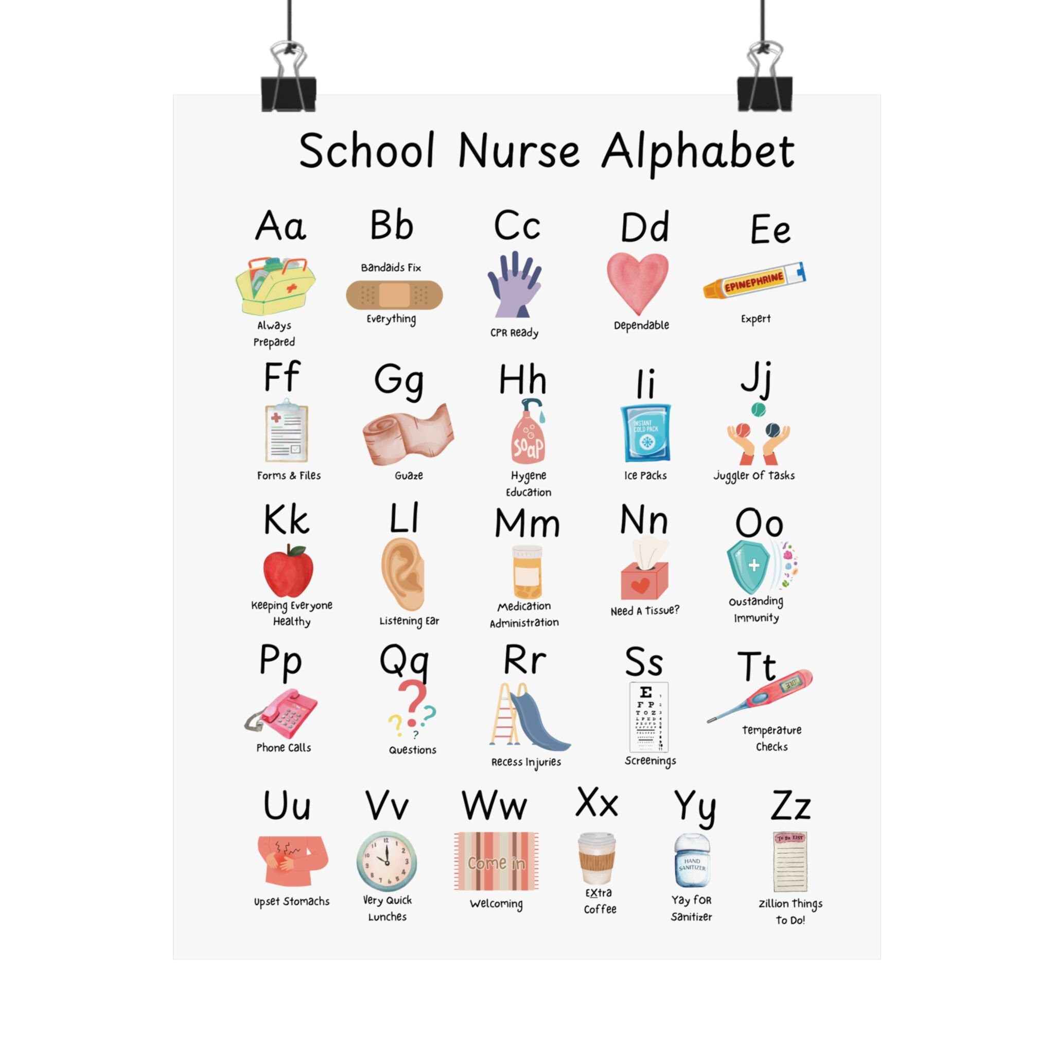 School Nurse Alphabet Poster, School Nurse Gift, School Nurse Wall ...