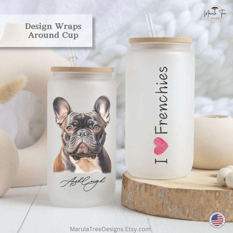 Personalized French Bulldog Tumbler, Frenchie Iced Coffee Glass Cup, I ...