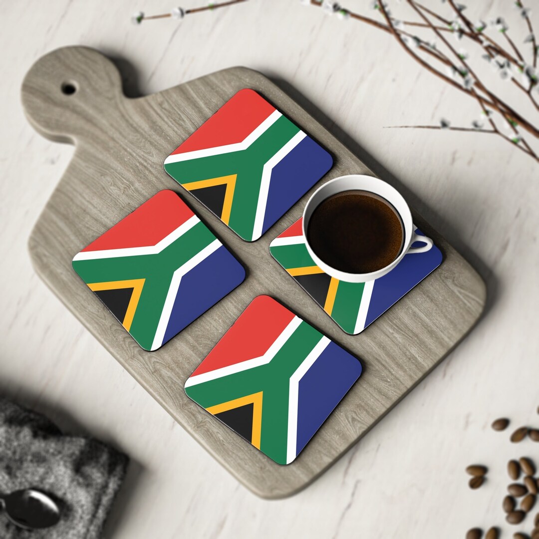 South Africa Flag Coaster, South Africa Drink Coaster Set, South Africa ...