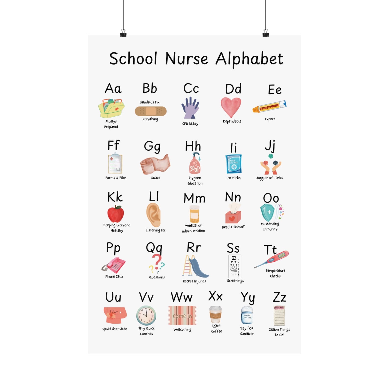 School Nurse Alphabet Poster, School Nurse Gift, School Nurse Wall ...