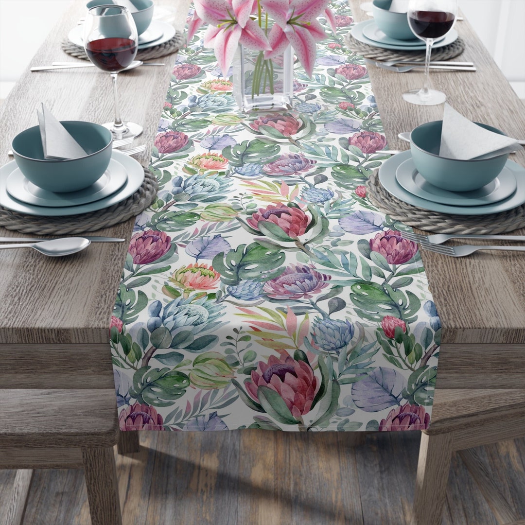 Floral Table Runner, Protea Table Runner, Flowers Print Table Runner ...