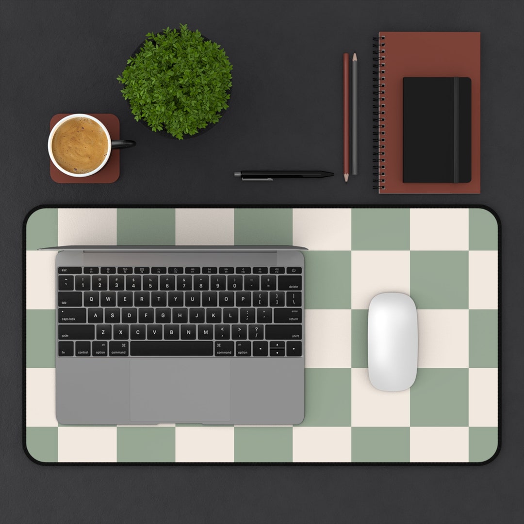 Sage Green Checkered Desk Mat, Office Desk Decor Aesthetic, Modern Desk ...