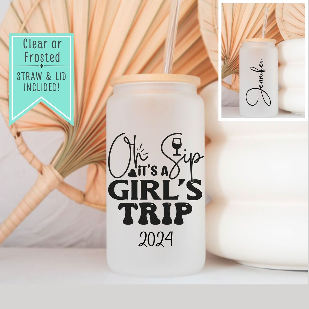 Girls Trip Iced Coffee Glass, Personalized Vacation Tumbler, Girls ...