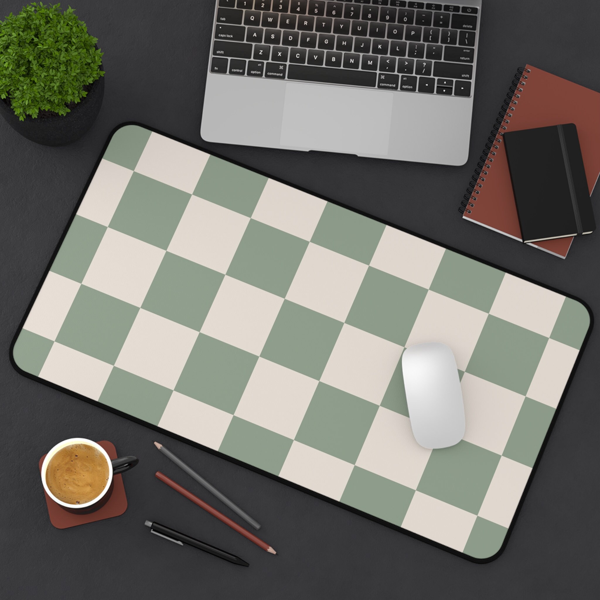 Sage Green Checkered Desk Mat, Office Desk Decor Aesthetic, Modern Desk ...